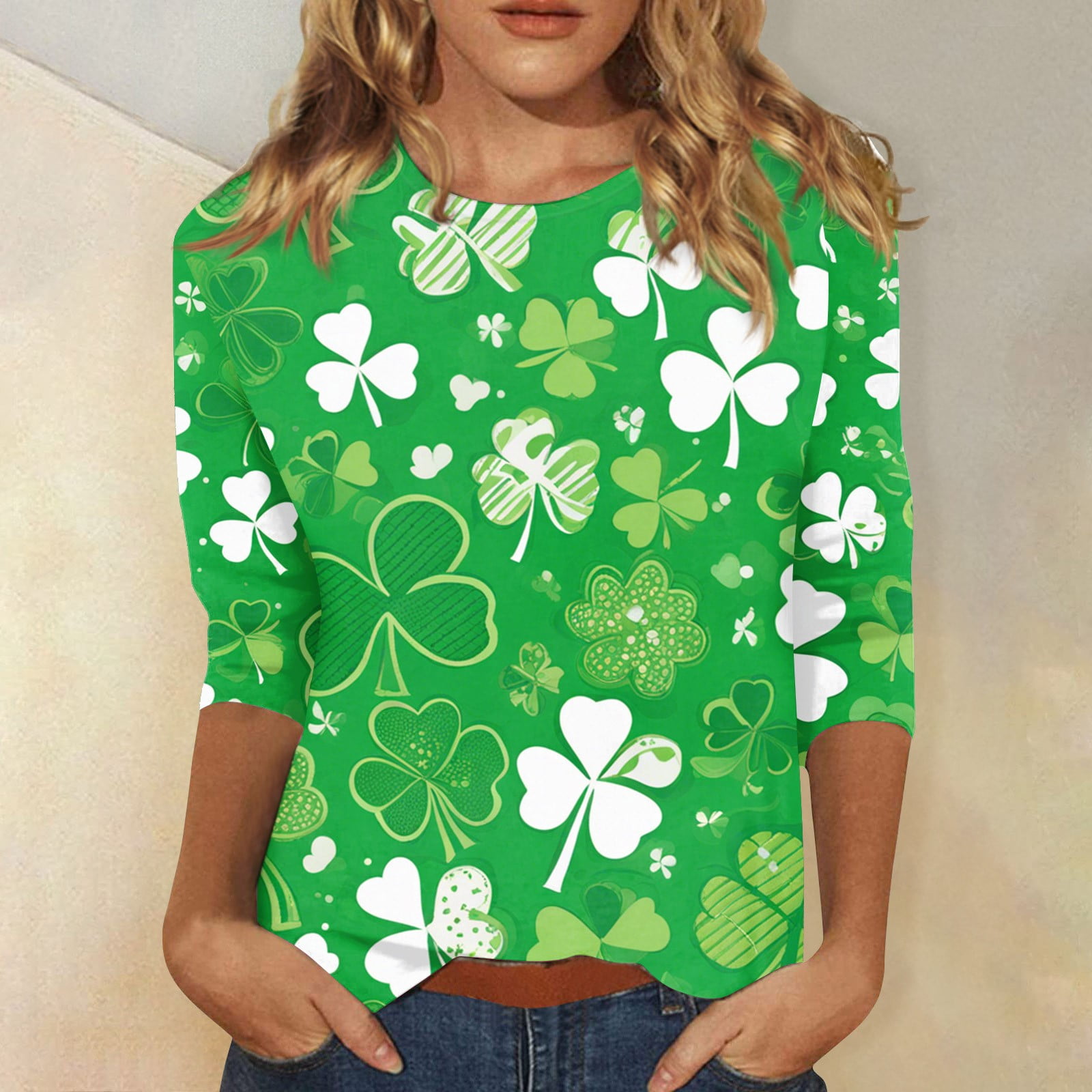 Sksloeg St Patricks Day Red Shirt Womens 2024 3 4 Sleeve Plus Size