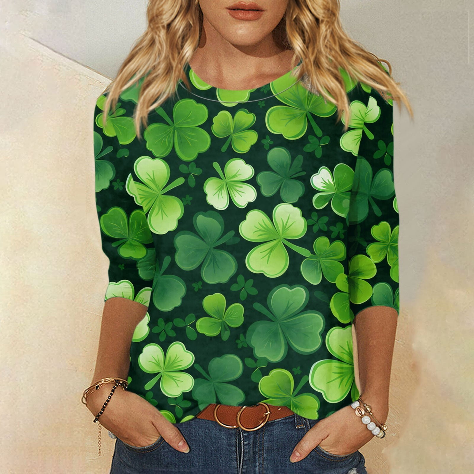 Sksloeg St Patricks Day T Shirts For Women 3 4 Sleeve Plus Size Shirts