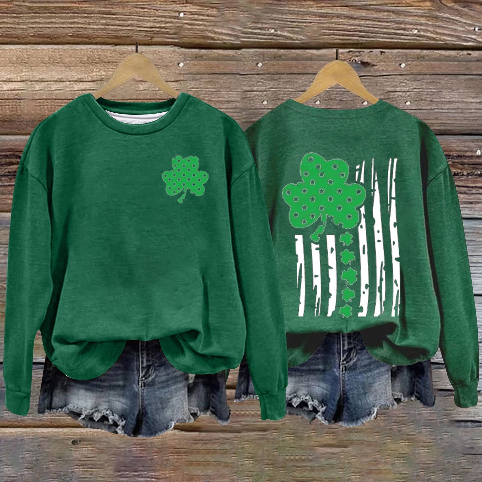 Sksloeg St Patricks Day Long Sleeve Tops For Woman Shamrock Clover