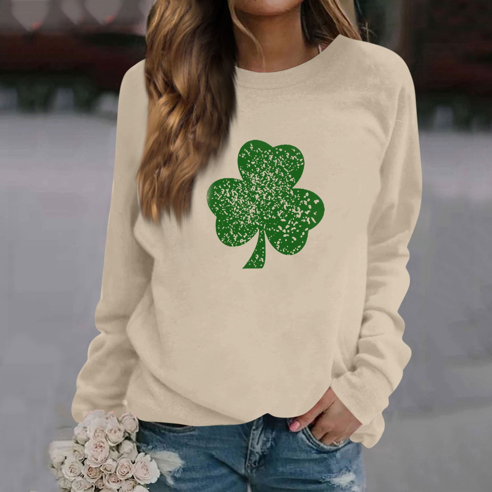 Sksloeg St Patricks Day Oversized Sweatshirt For Women Shamrock Clover