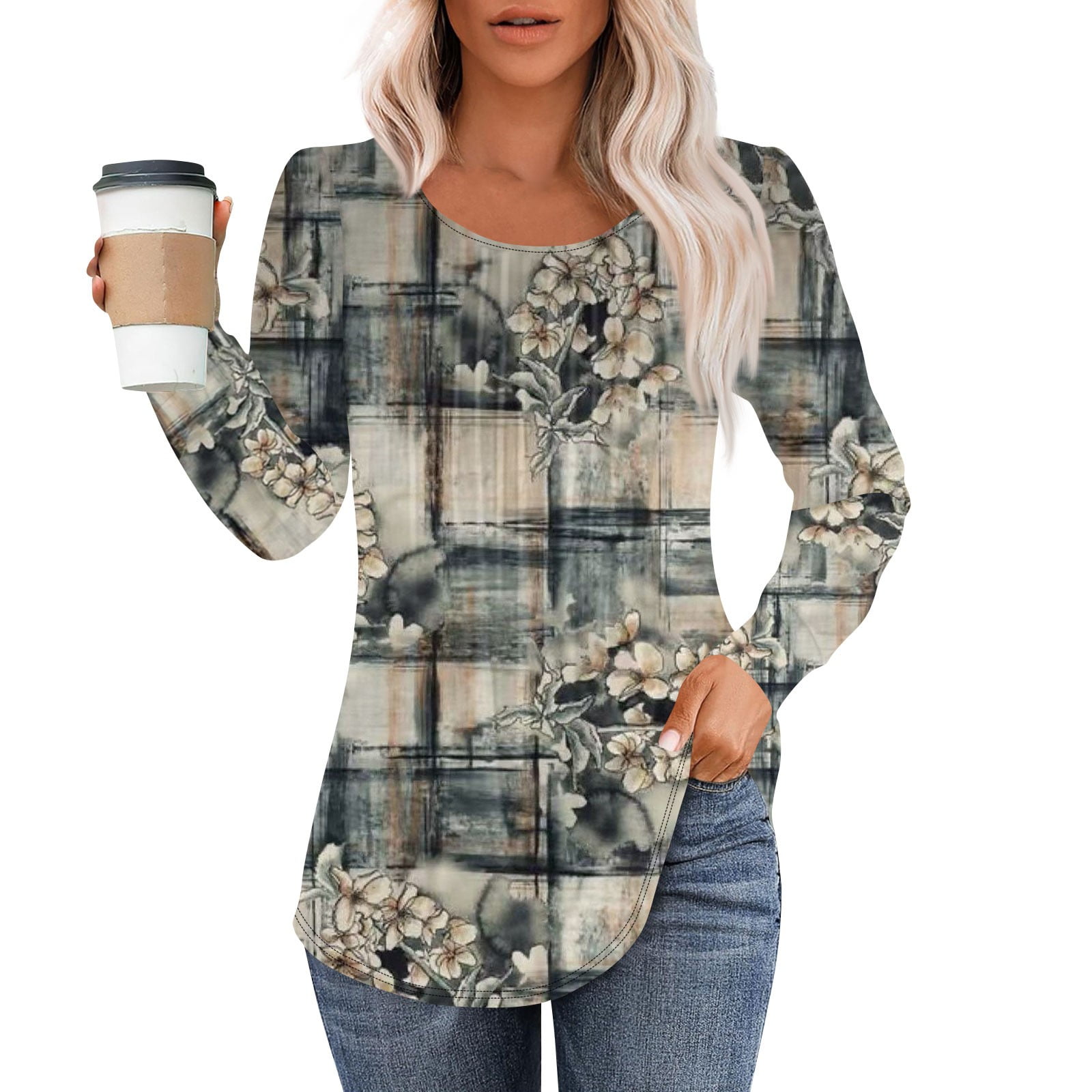 SKSloeg Summer Savings Plus Size Tops for Women Puff Long Sleeve Crew ...