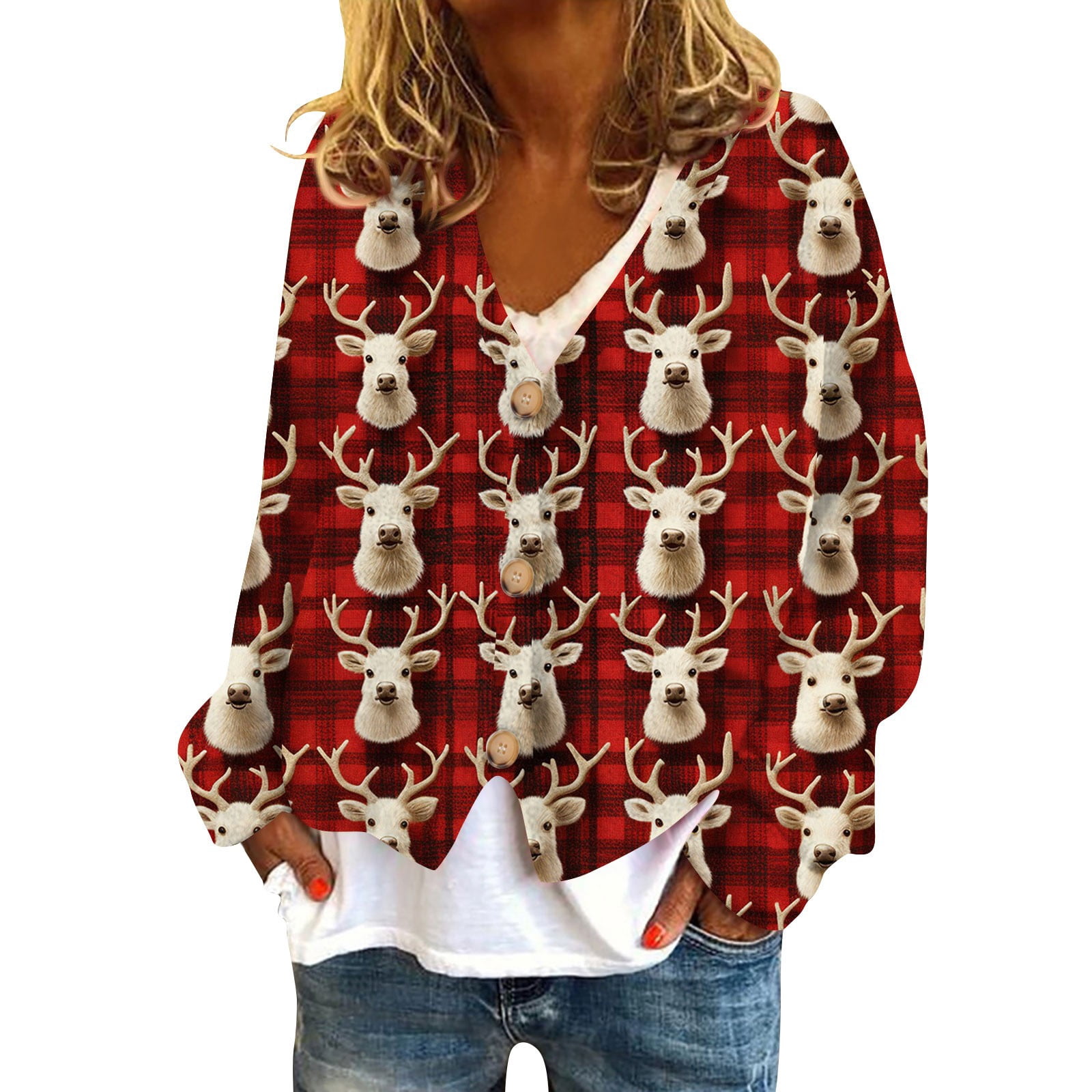SKSloeg Ugly Christmas Cropped Cardigan for Women Button Down Flanne ...