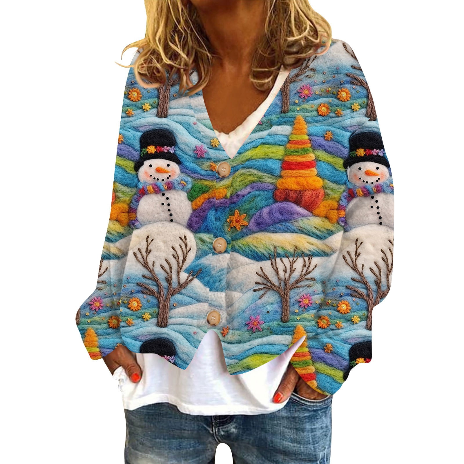 SKSloeg Ugly Christmas Womens Cardigan Button Up Sherpa Cardigan ...