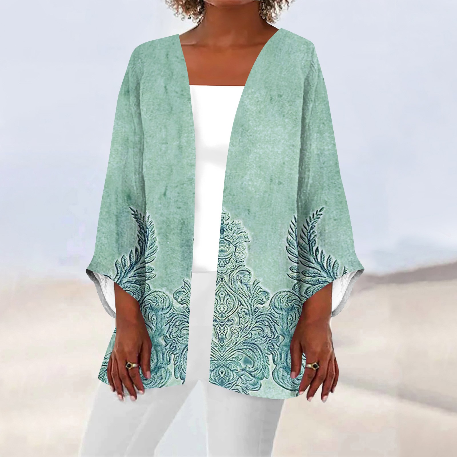 SKSloeg White Cardigan for Women Summer Tops Vintage Floral Print ...