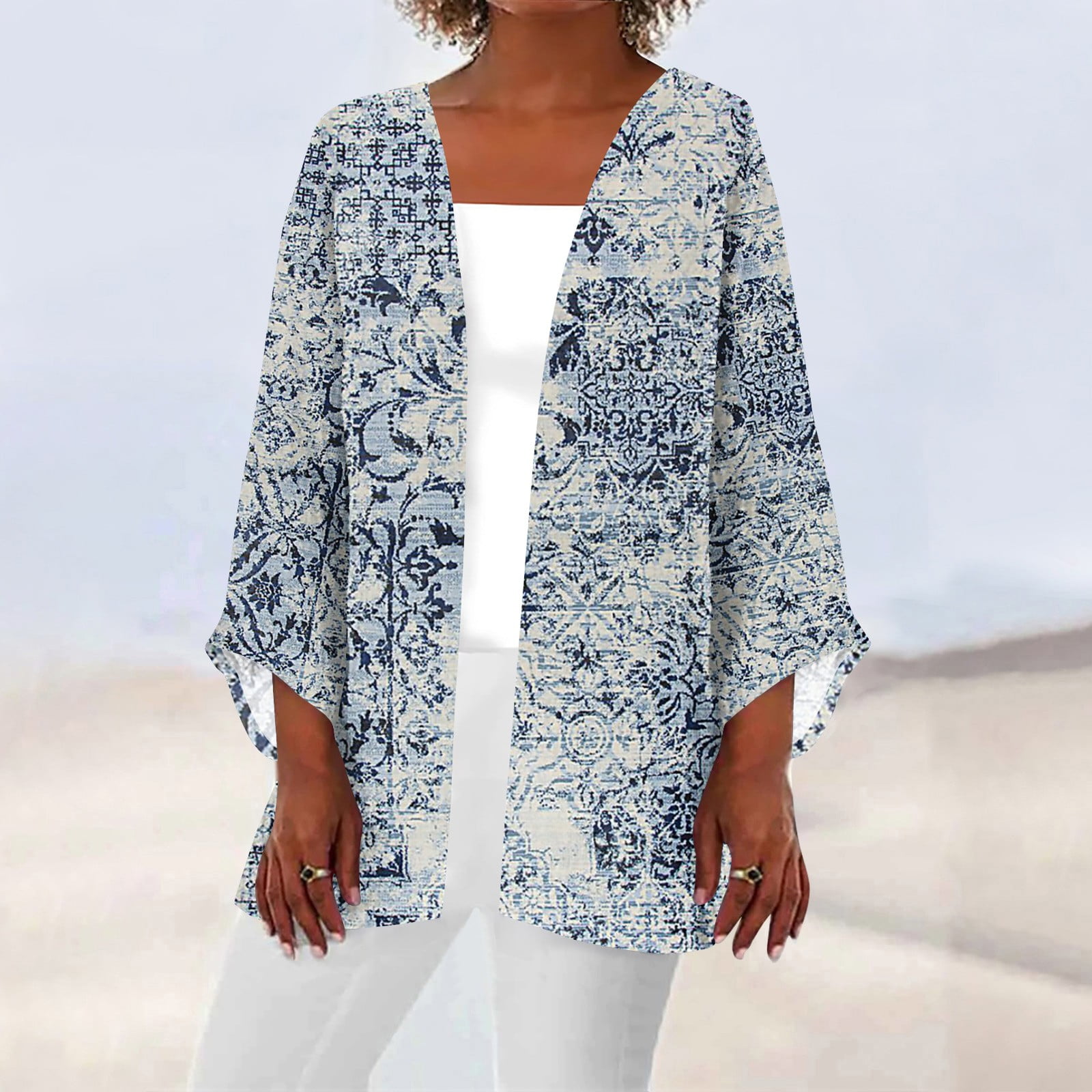 SKSloeg Women Cardigan 2024 Summer Floral Print Kimono Cardigans 3/4 ...