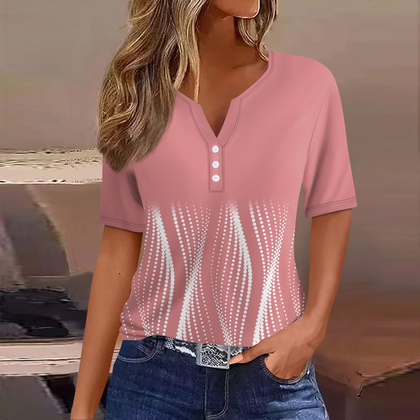 SKSloeg Women Tops Short Sleeve Henley Button V Neck Plus Size Tunic ...