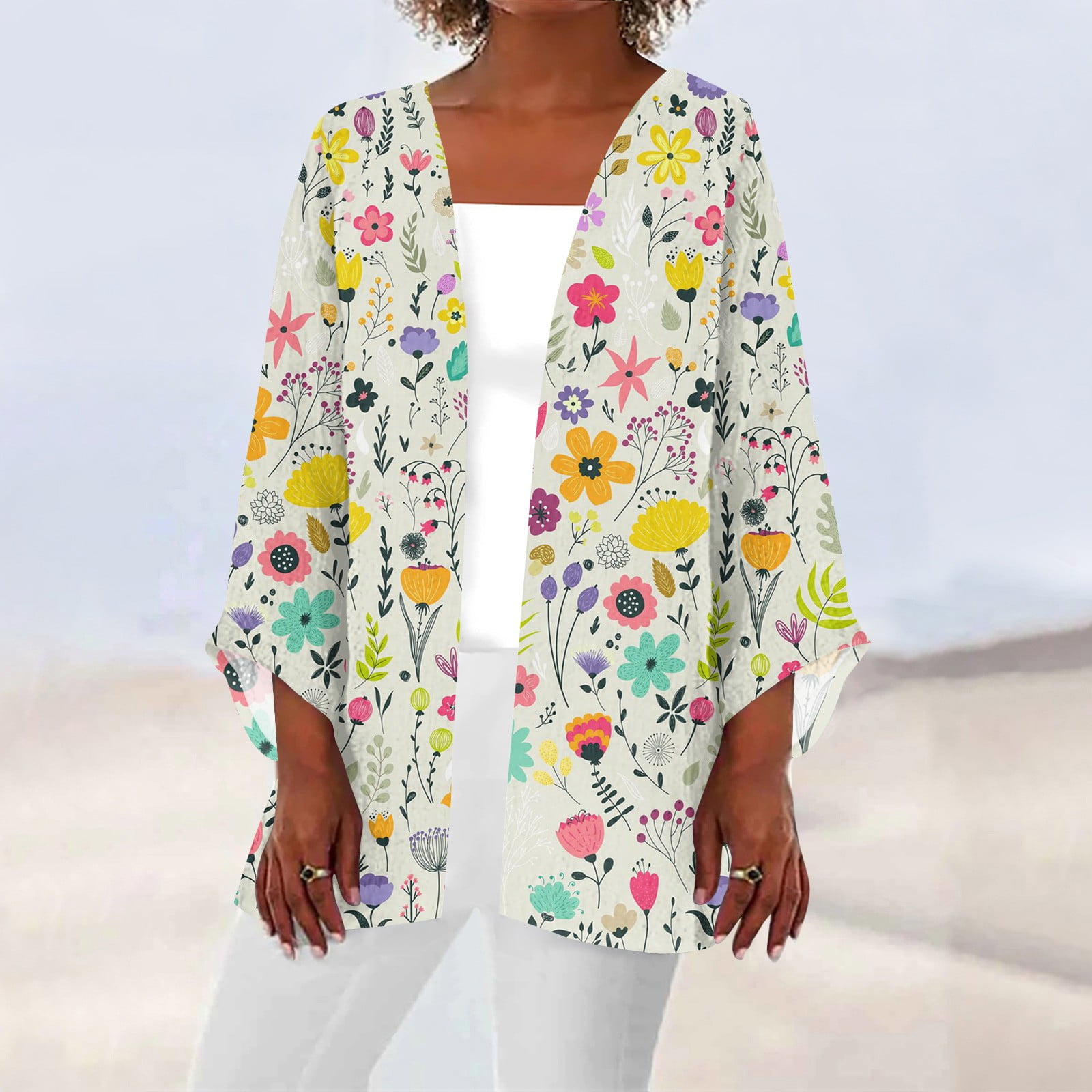 Sksloeg Womens Cardigans Plus Size Fashion Summer Kimono Cardigans