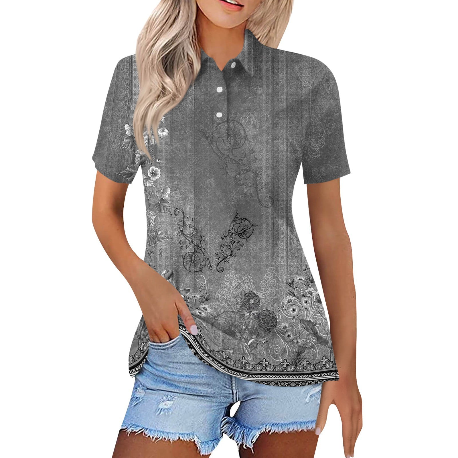 SKSloeg Women's Polo Shirts Plus V Neck Button Down Golf Polos Collared ...