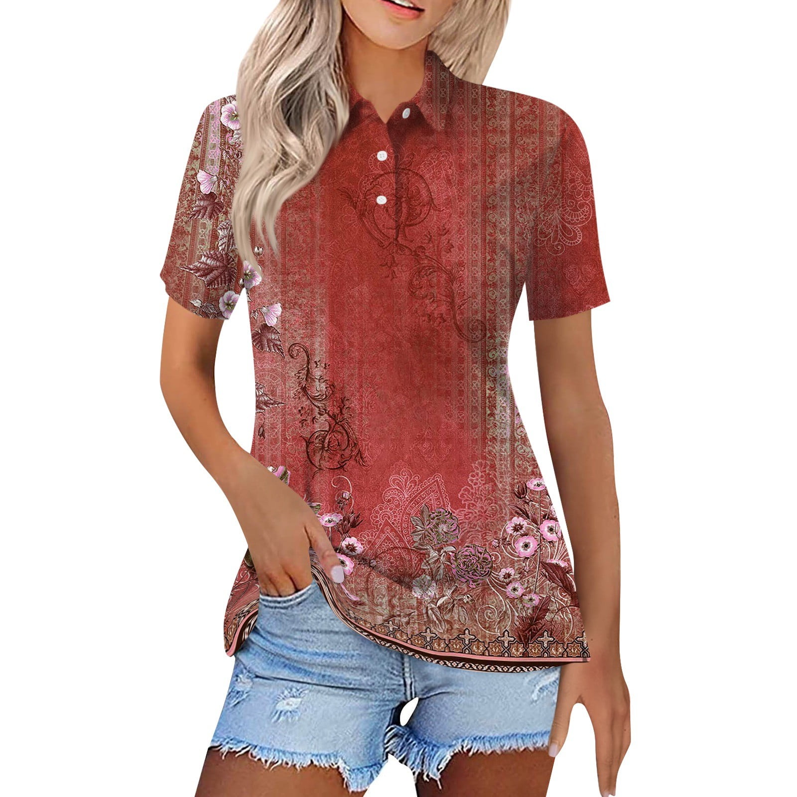 SKSloeg Women's Polo Shirts Plus V Neck Button Down Golf Polos Collared ...