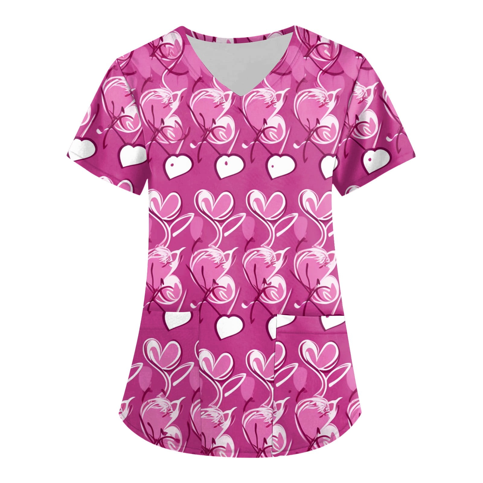 SKSloeg Women's Scrubs Workwear V Neck Short Sleeve Love Heart Grahic ...