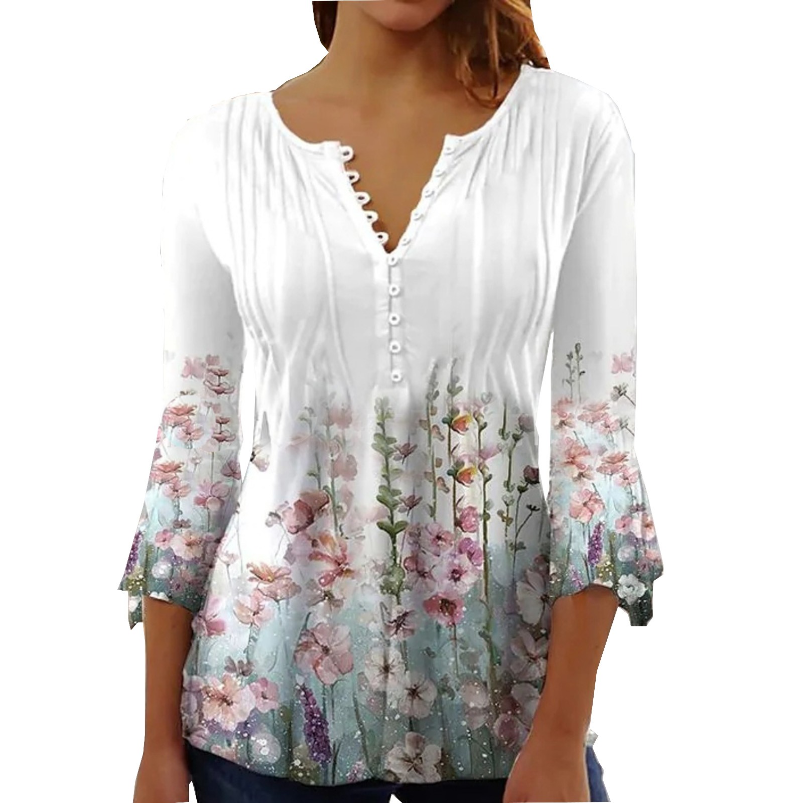 SKSloeg Women's Tunics Plus Size Vintage Floral Print Tunic Tops To ...
