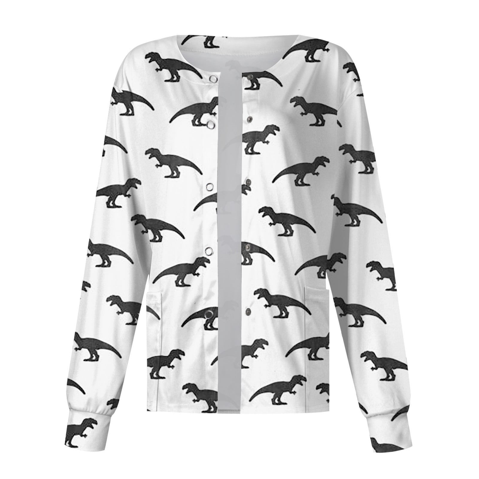 SKSloeg Womens Black Scrub Jackets, Women Long Sleeve Cartoon Dinosaur ...