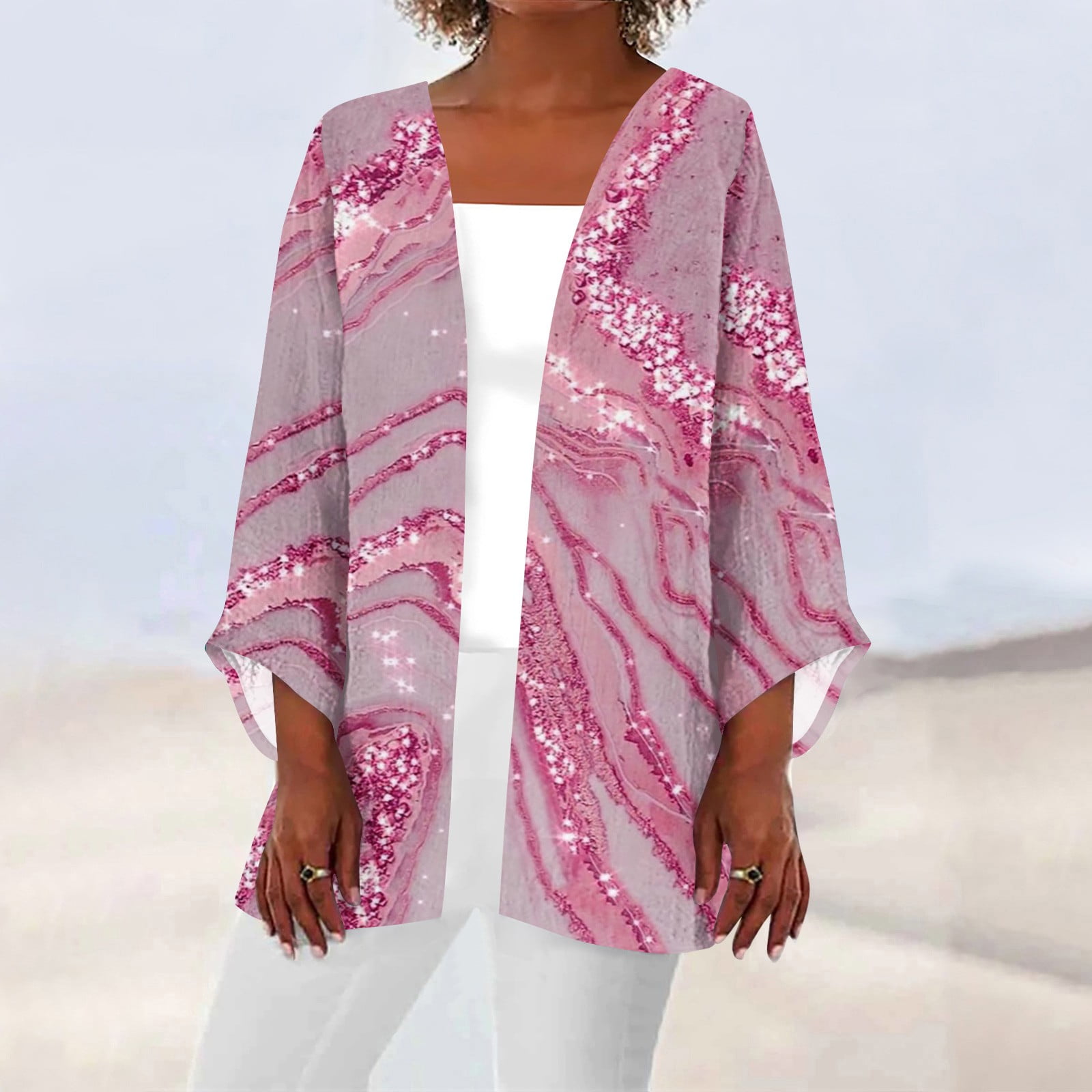 Sksloeg Womens Cardigan Sweaters Summer Tops Tie Dye Lightweight Kimono
