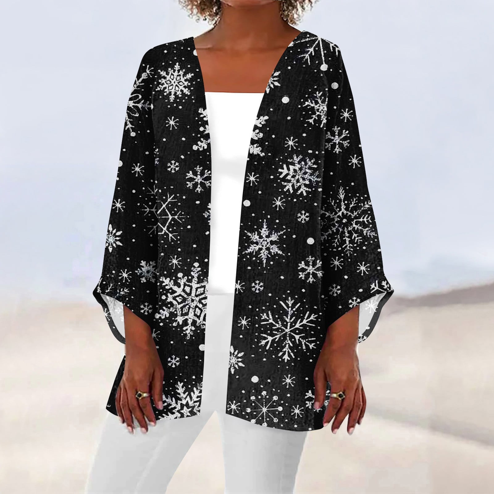 SKSloeg Womens Christmas Cardigans Plus Size Cardigan Sweater Funny Christmas Snowflake Print ...