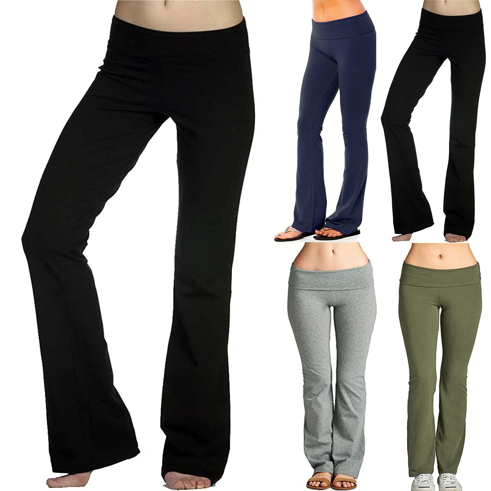 SKSloeg Womens Leggings Yoga Pants Fold Over Wide Leg Sweatpants Low ...