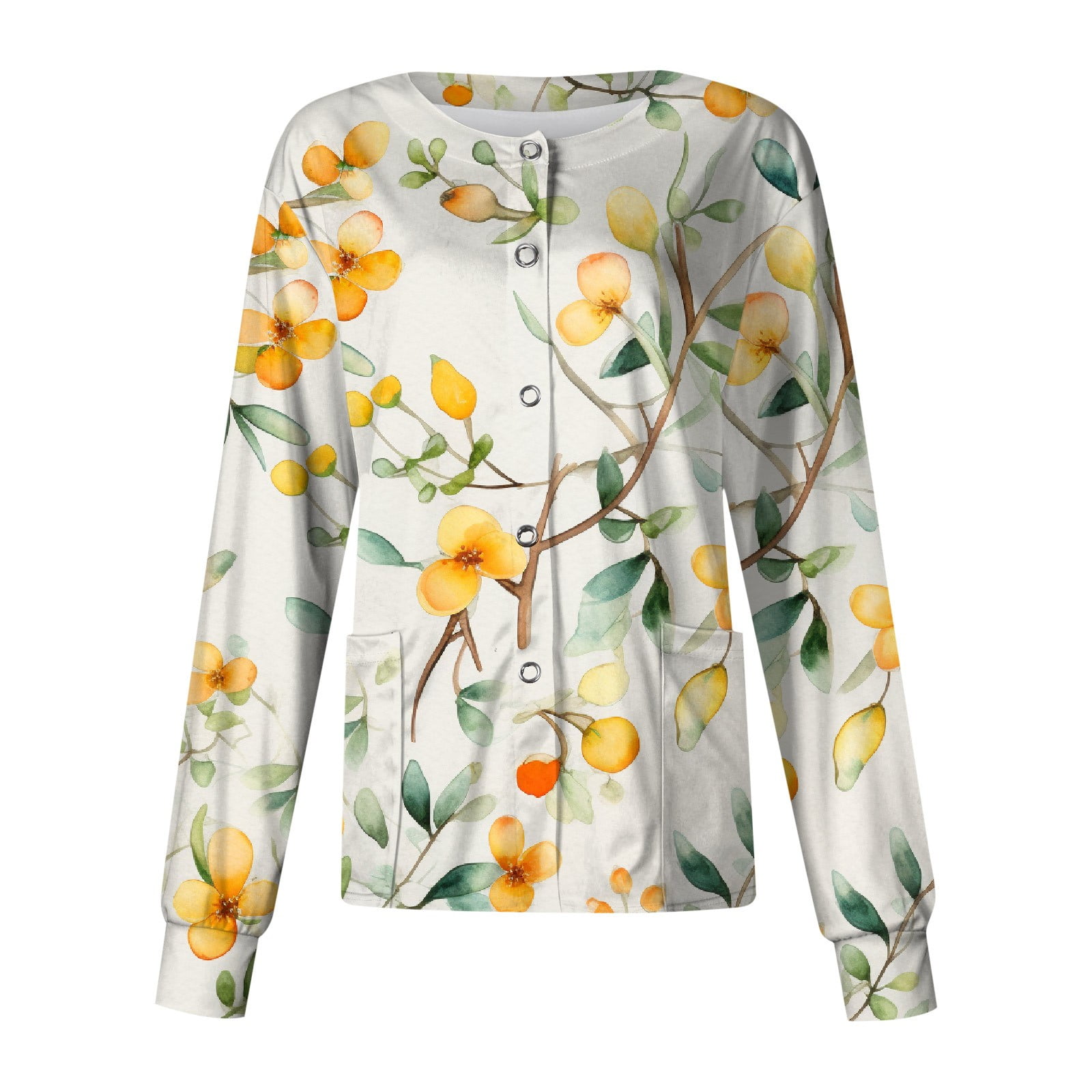 SKSloeg Womens Scrub Jackets, Women Long Sleeve Floral Print Pocket ...