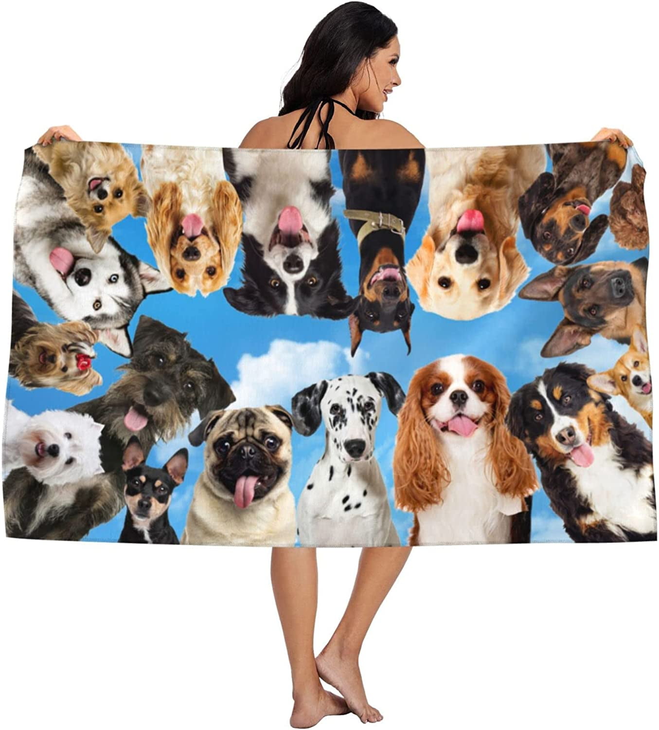 SKT T1 Microfiber Dog Towel Cute Dog Party Dogs at The Beach Selfie Pets Puppy Beach Towel for ...