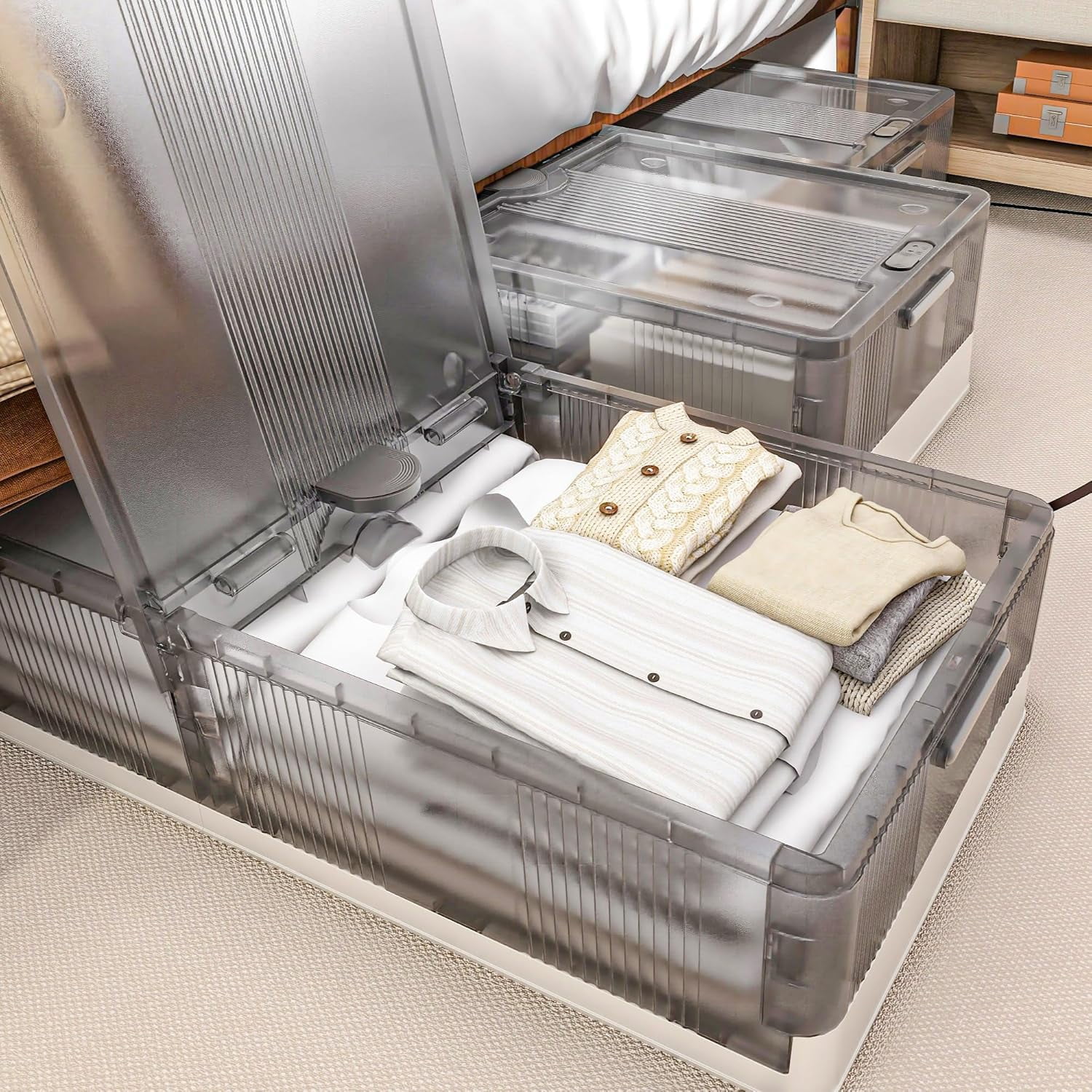 SKTPI 3 Pack Under Bed Storage with Wheels,108 QT Foldable Underbed ...