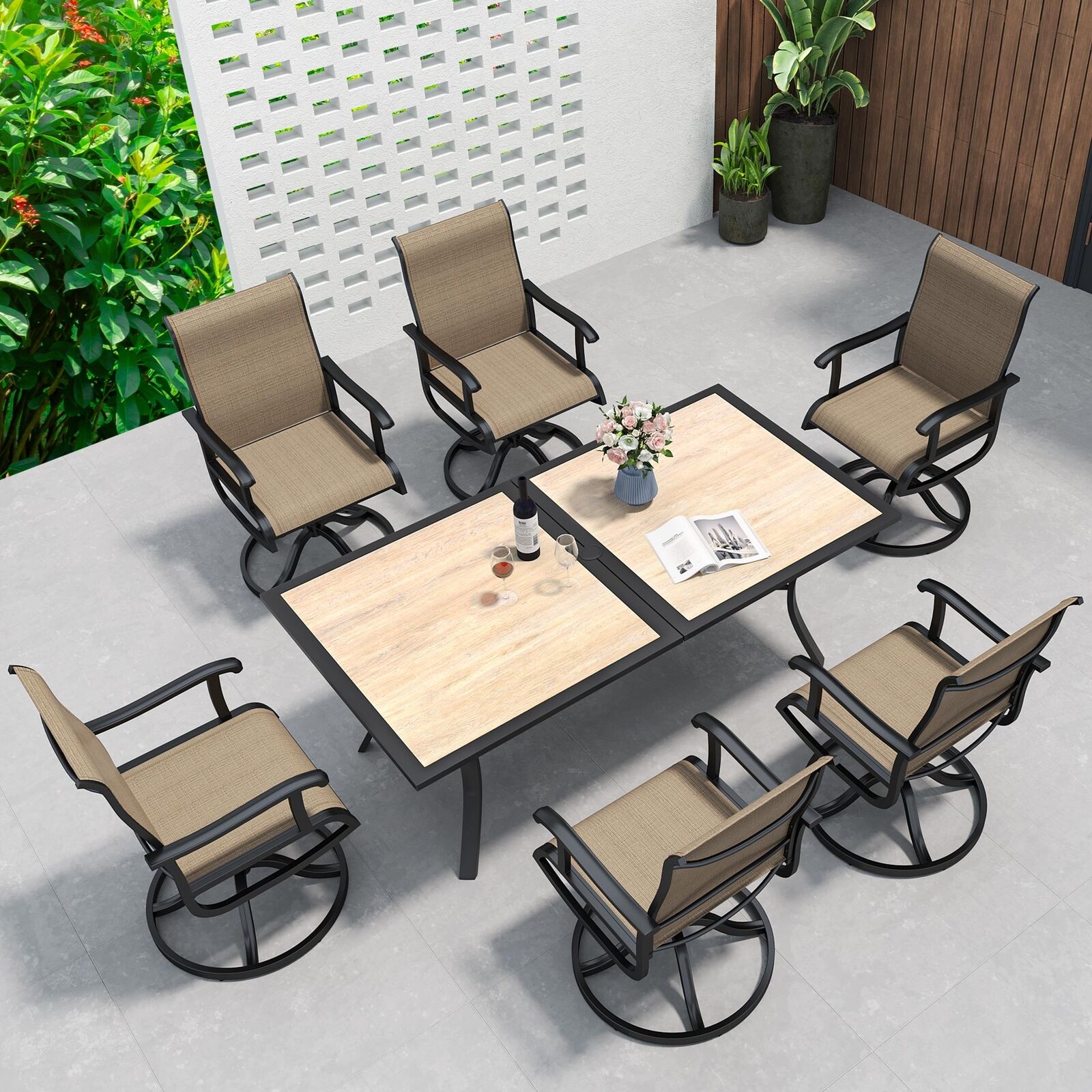 SKTPI 7-Piece Outdoor Dining Set, Patio Table and Chairs Set for 6 ...