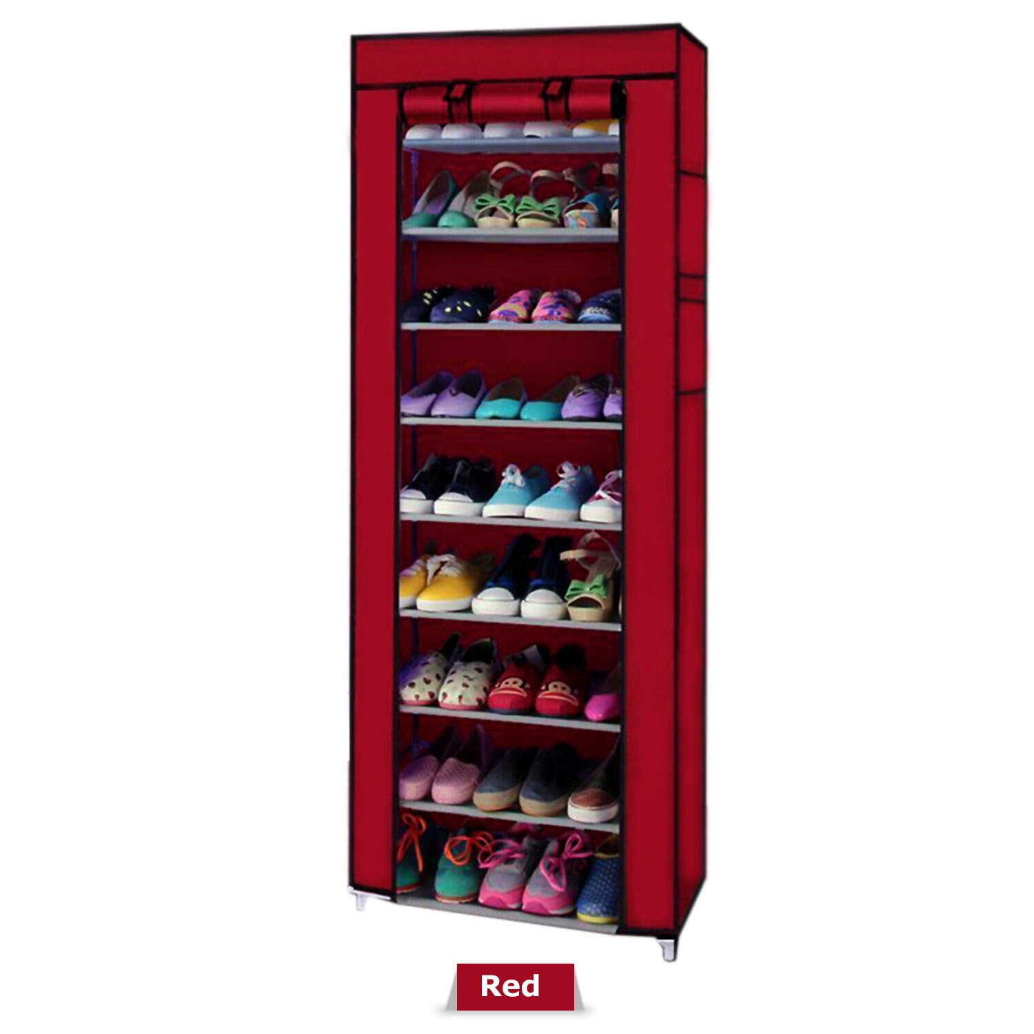 SKTPI Portable 9 Shelf Shoe Rack with Cover – Foldable Shoe Storage ...