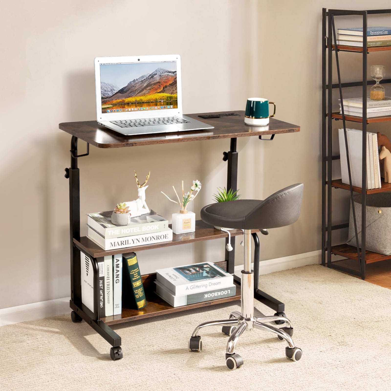 SKTPI Power Laptop Rolling Desk with Adjustable Tilt Stand - Portable ...