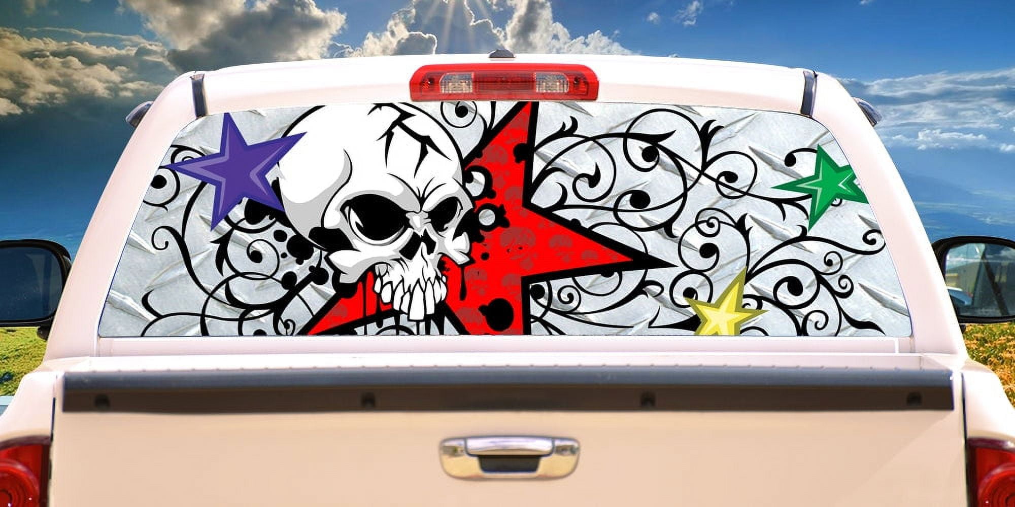 SKULL AND STARS Rear Window Graphic back truck decal view thru vinyl ...