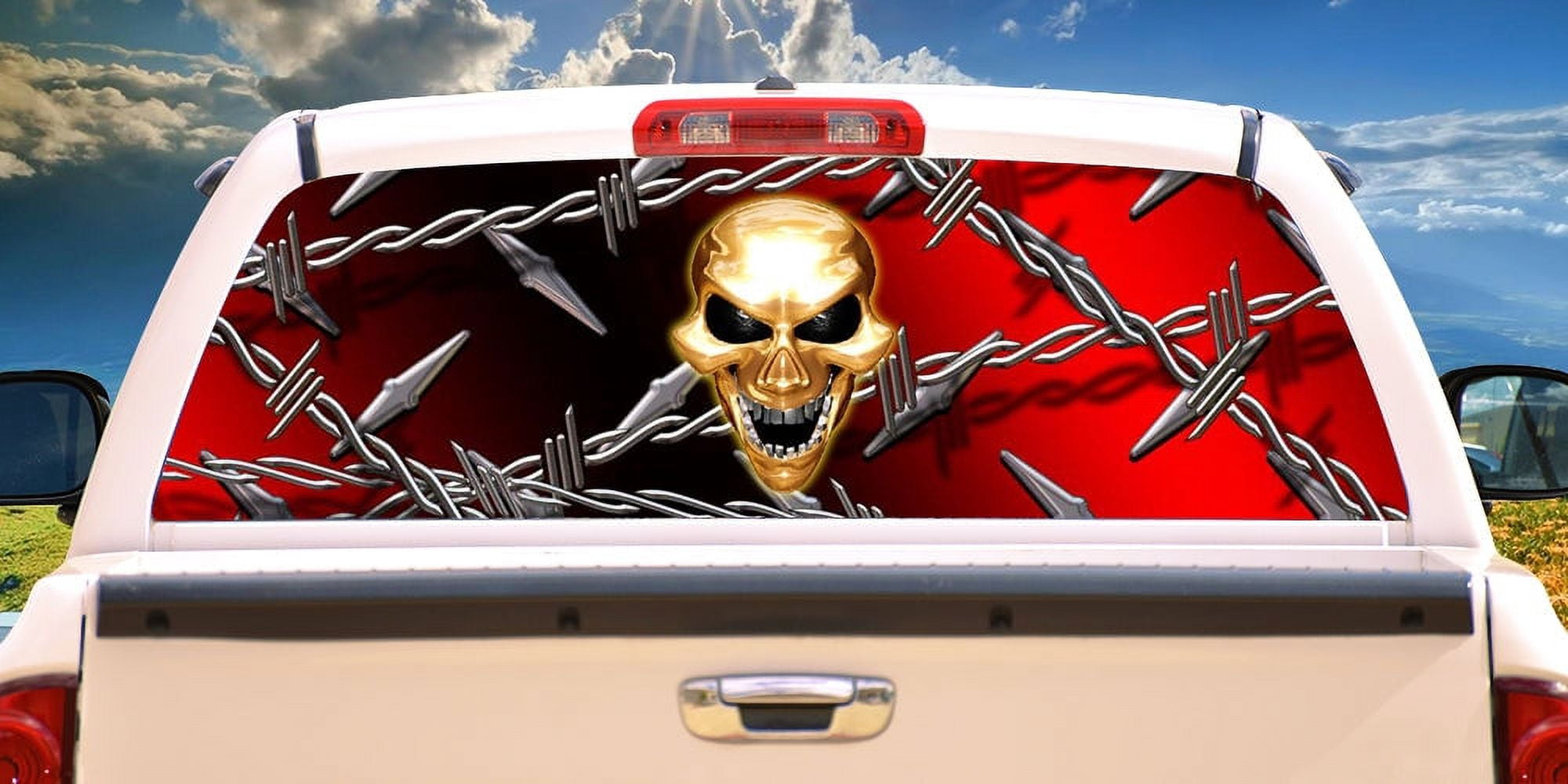SKULL & BARBED WIRE Rear Window Graphic truck decal view thru vinyl ...