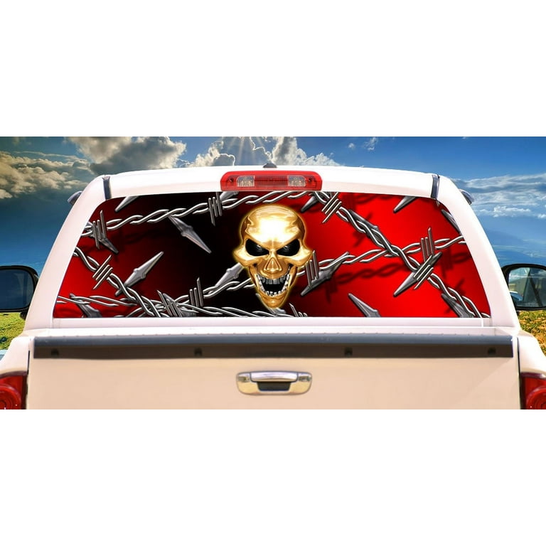 Barb Wire Truck Graphics SKULL & BARBED WIRE Rear Window Graphic Truck