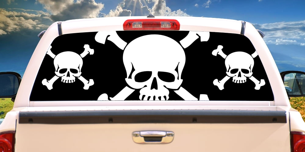 SKULL & CROSSBONES 16"x54" Rear Window graphic tint compact pickup ...
