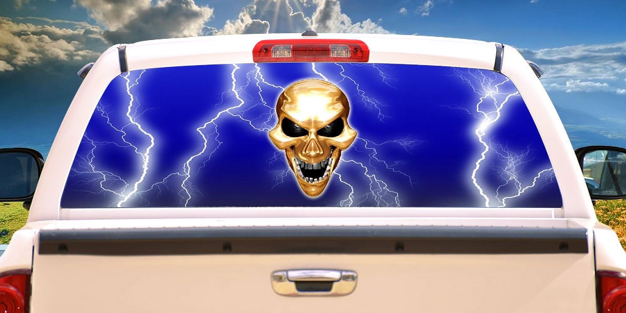 SKULL & LIGHTNING Rear Window Graphic tint decal view thru vinyl ...