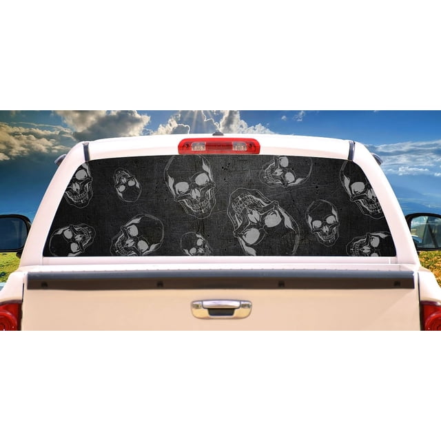 SKULLS Rear Window Graphic truck view thru vinyl decal back - Walmart ...
