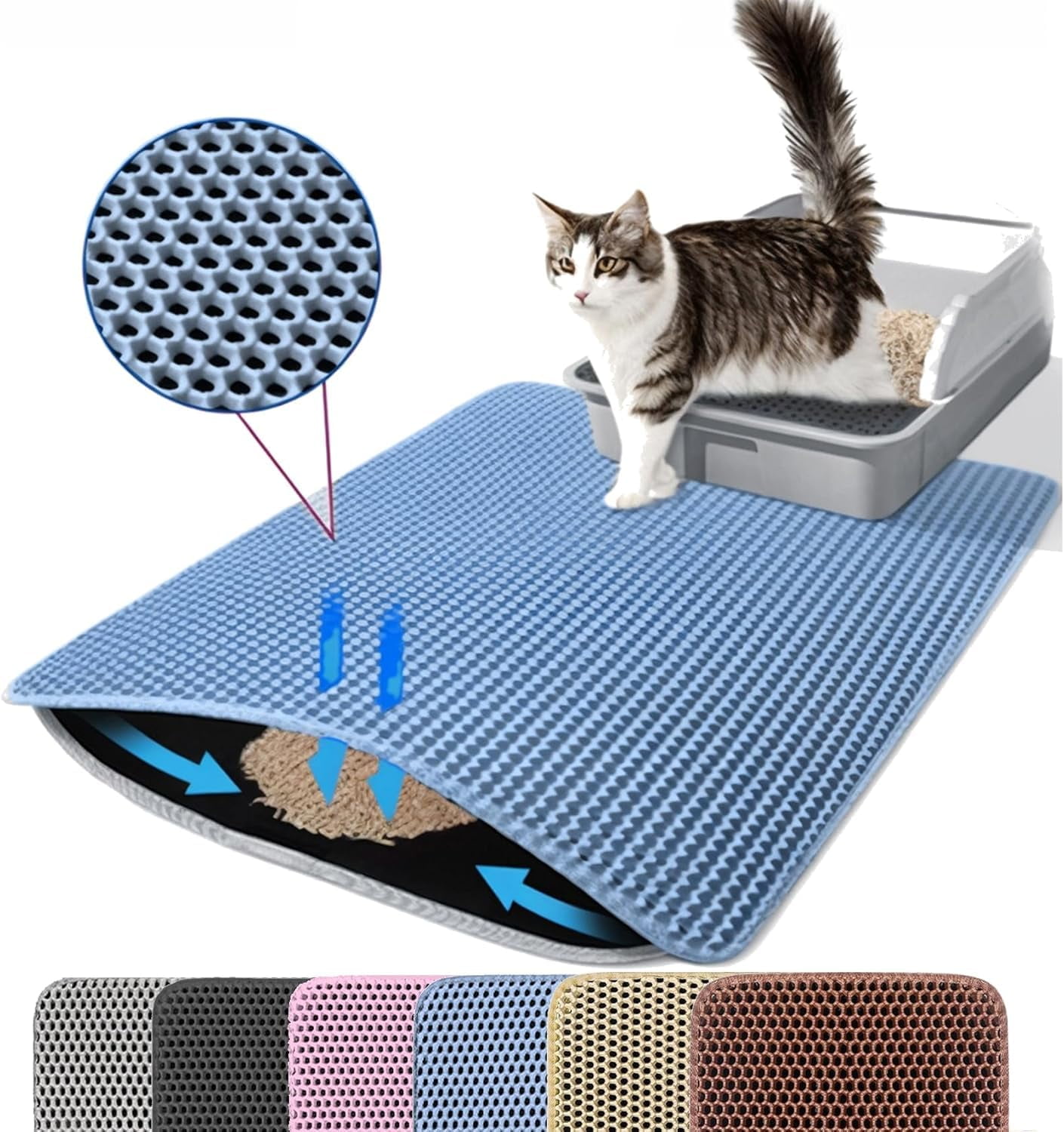 SKY Cat Litter Mat, 24x18 Inches Large Honeycomb Double Layer Cat Litter Trapping Mat, Non Slip ...