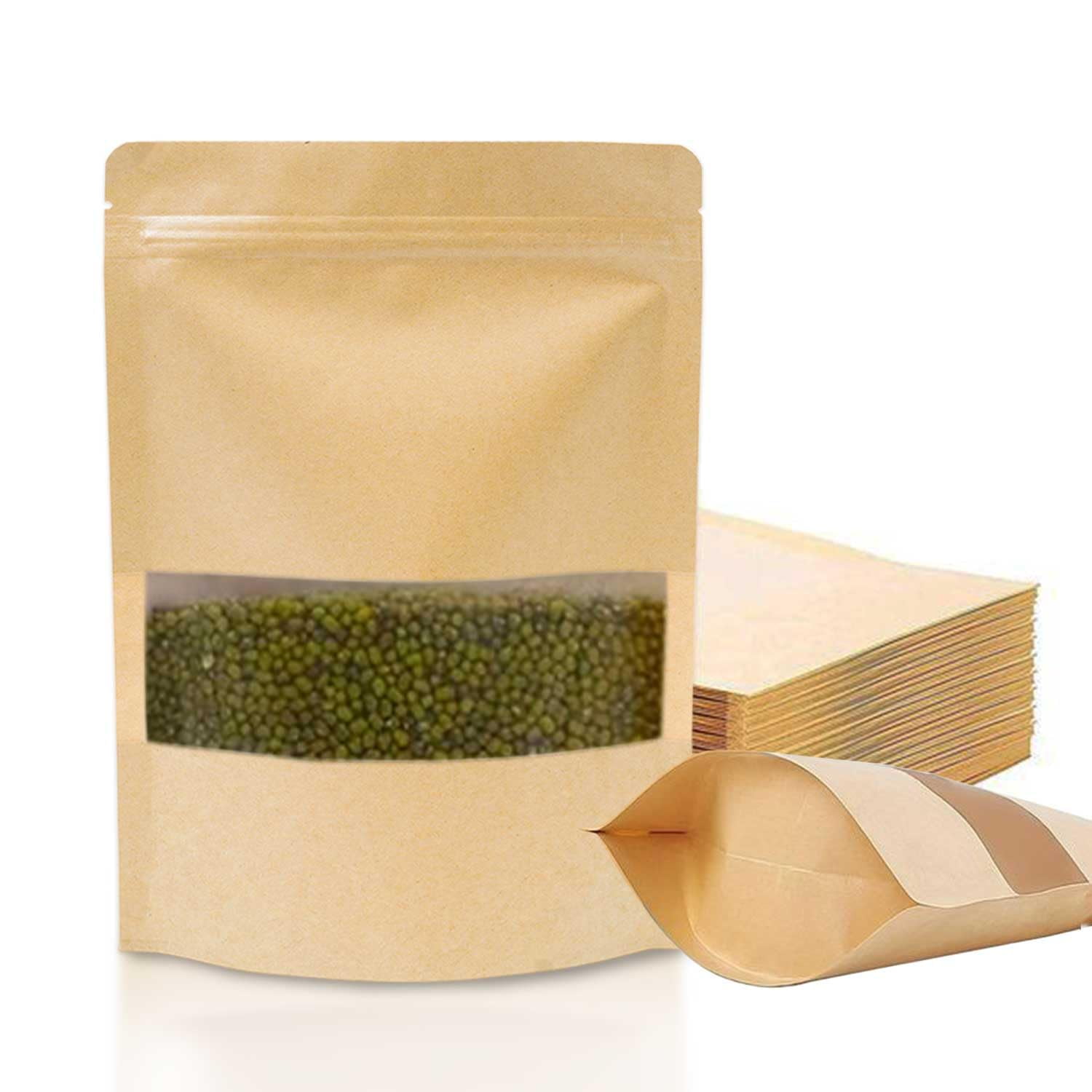 SKY FLEXI PACK Kraft Paper Ziplock Pouch 12 x 20cm Pack of 100 Airtight Reusable Stand Up ...