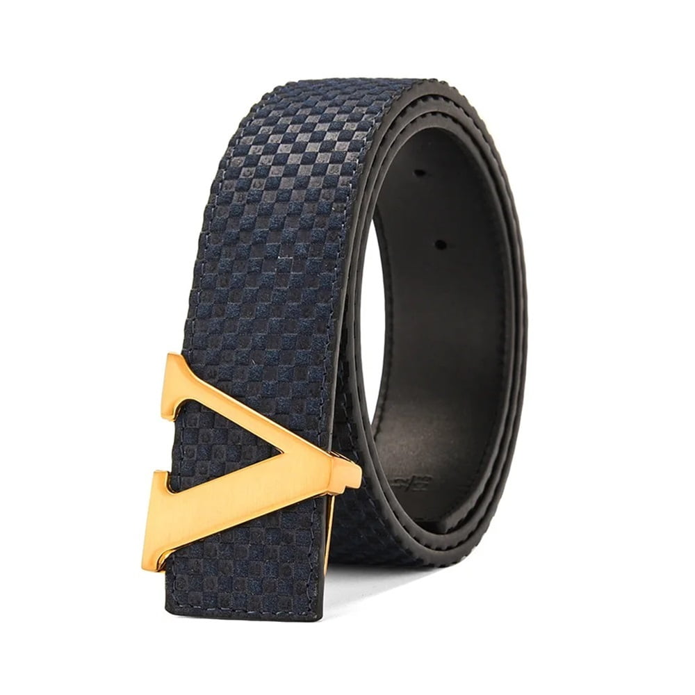 SKY Smooth Buckle Belt Men's Genuine Leather Pure Cowhide Letter V ...