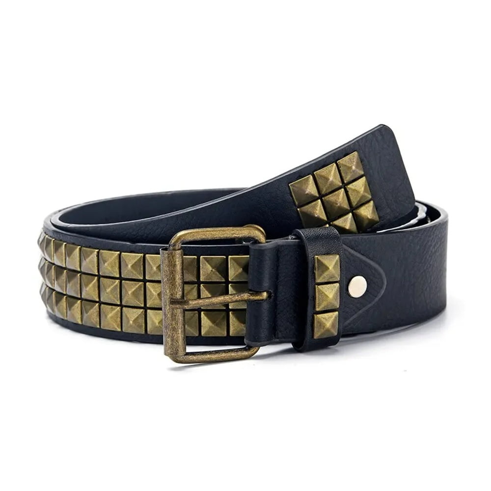 SKY Square Bead Rivet Belt Metal Pyramid Belt Men and Women Punk ...