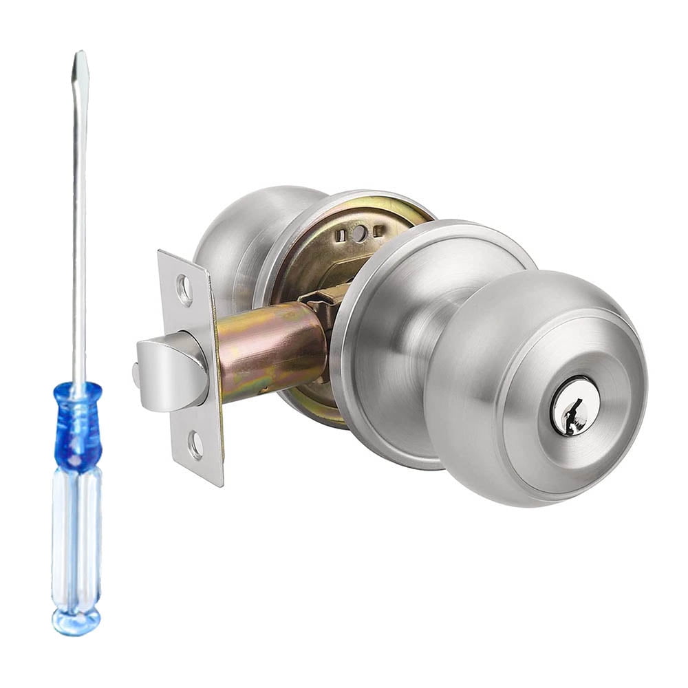 SKYCARPER Keyed Entry Door Knob Set, Round Ball Handle, Satin Nickel ...