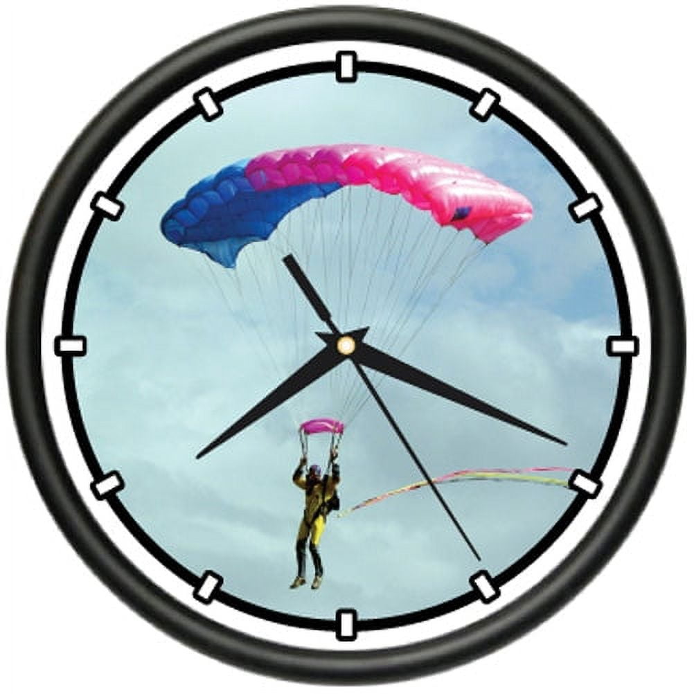 SKYDIVER Wall Clock plane jumper parachute gravity free falling gag ...