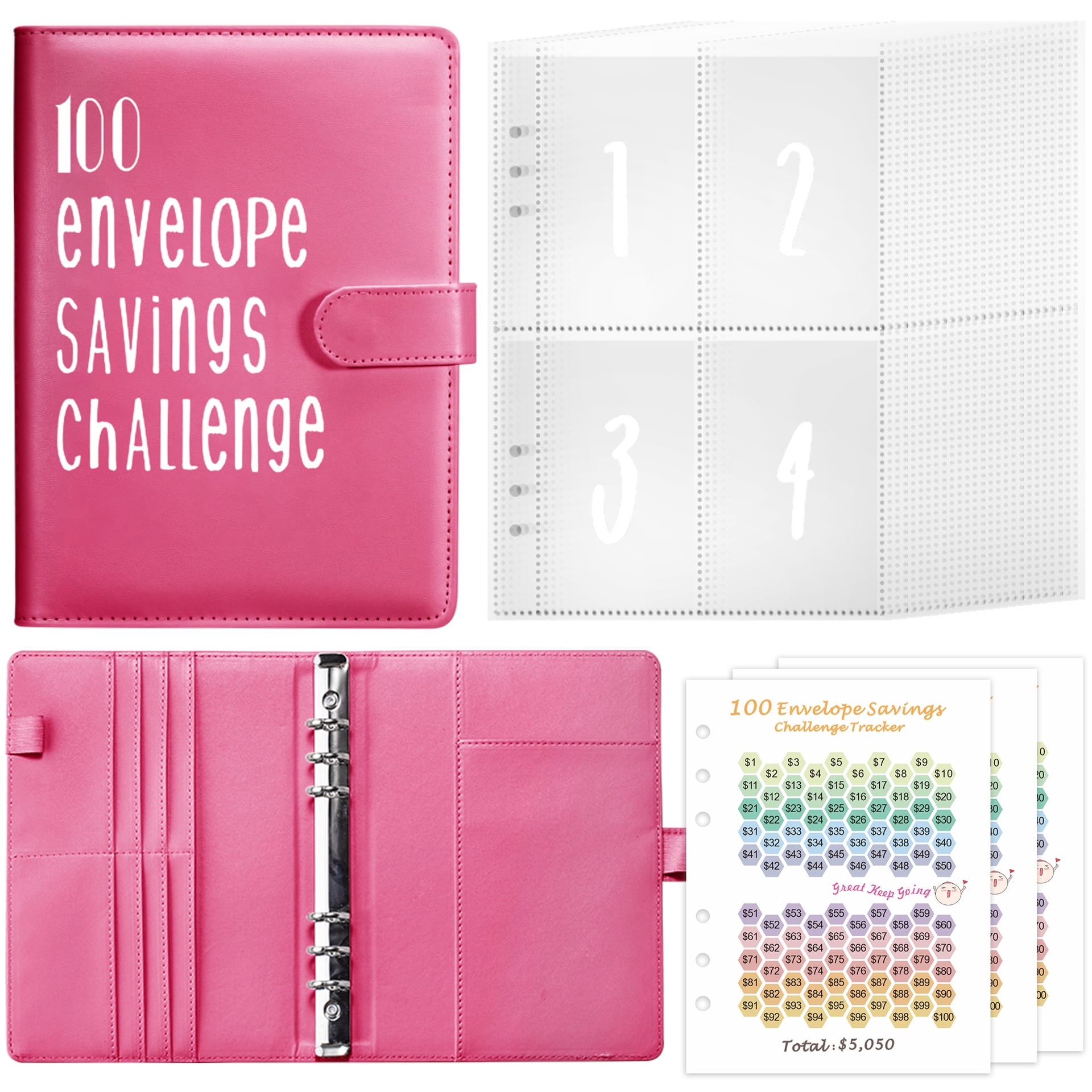 SKYDUE 100 Envelopes Challenge Binder, A5 Money Saving Budget Binder with Cash Envelopes ...