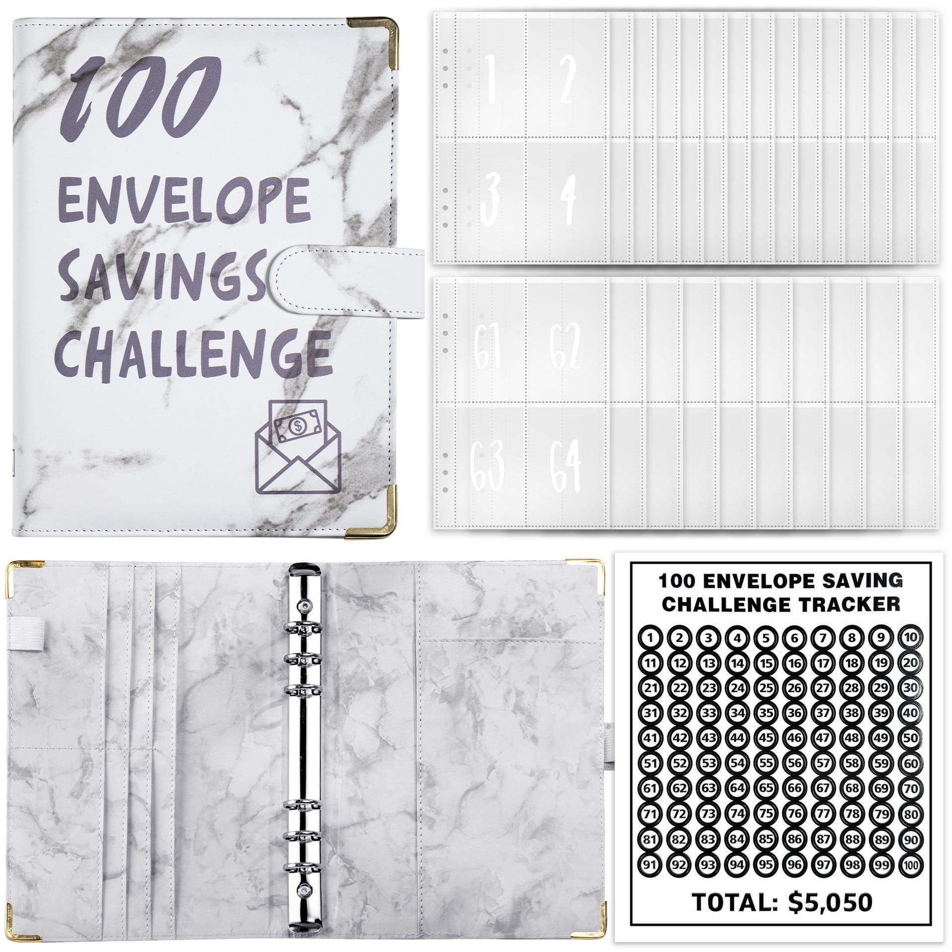 SKYDUE 100 Envelopes Challenge Binder, A5 Money Saving Budget Binder with Cash Envelopes ...