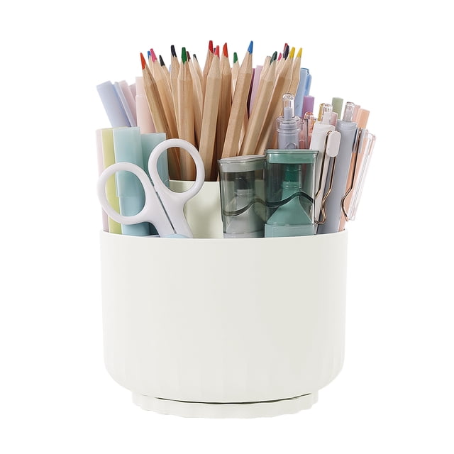 SKYDUE 360-Degree Rotating Pencil Pen Holder, Desktop Organizer with 5 ...