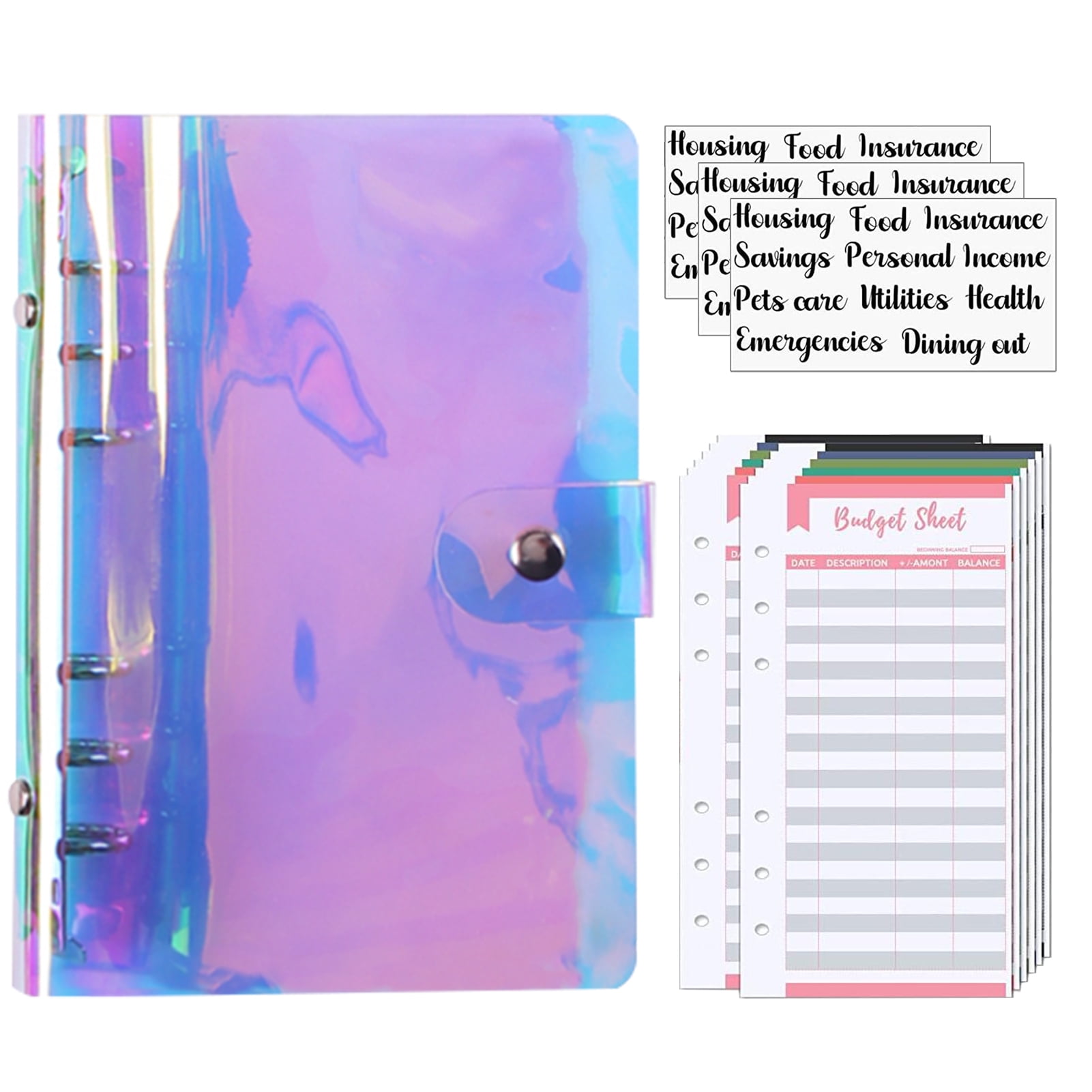 SKYDUE A6 Budget Binder，6-Ring Money Saving PVC Binder with Transparent ...