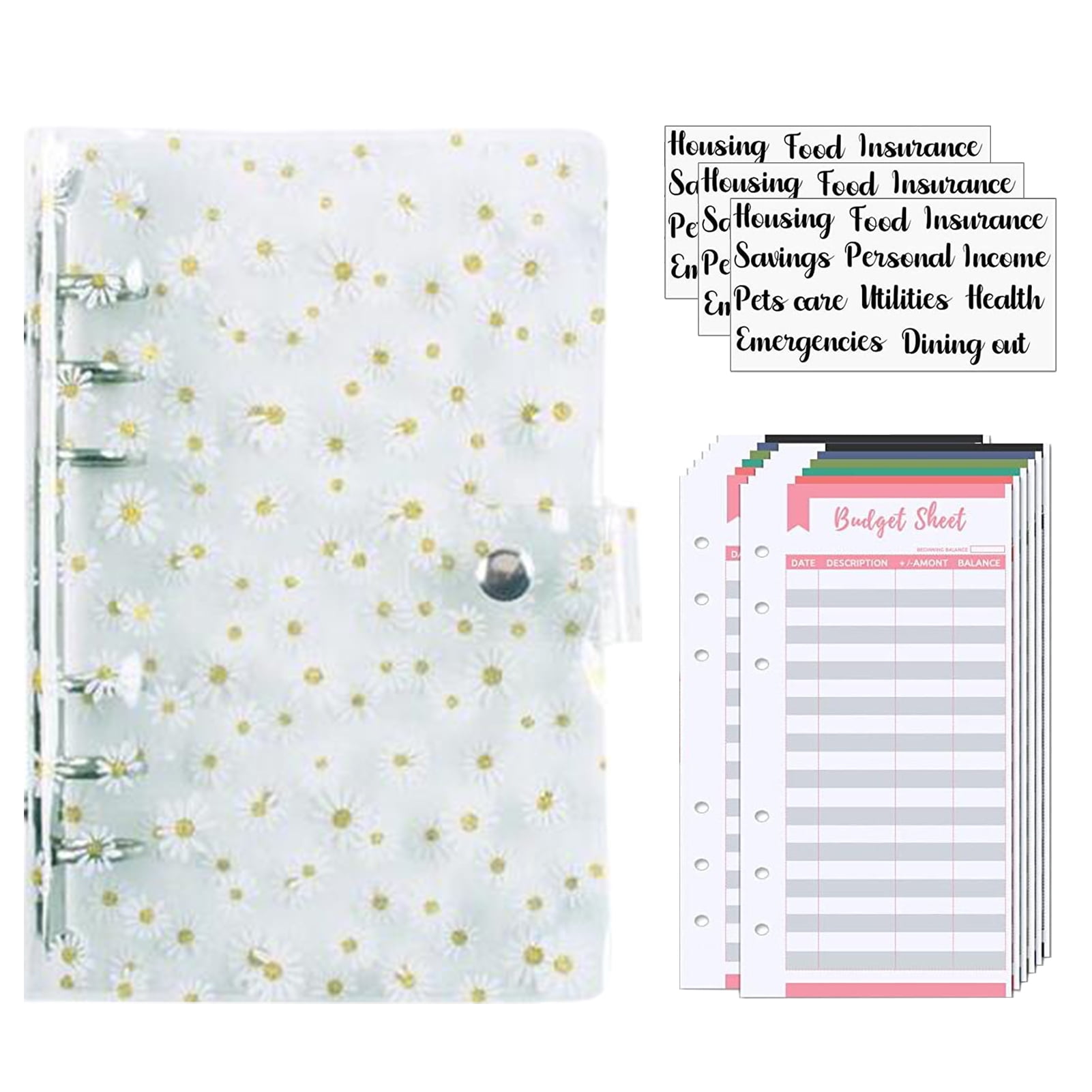 SKYDUE A6 Budget Binder，6-Ring Money Saving PVC Binder with Transparent ...