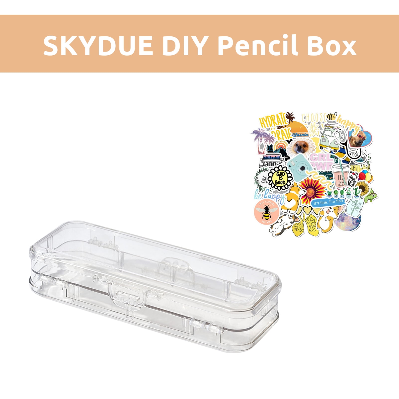 SKYDUE Double-layer Pencil Box，DIY Transparent Office Supply Box with ...