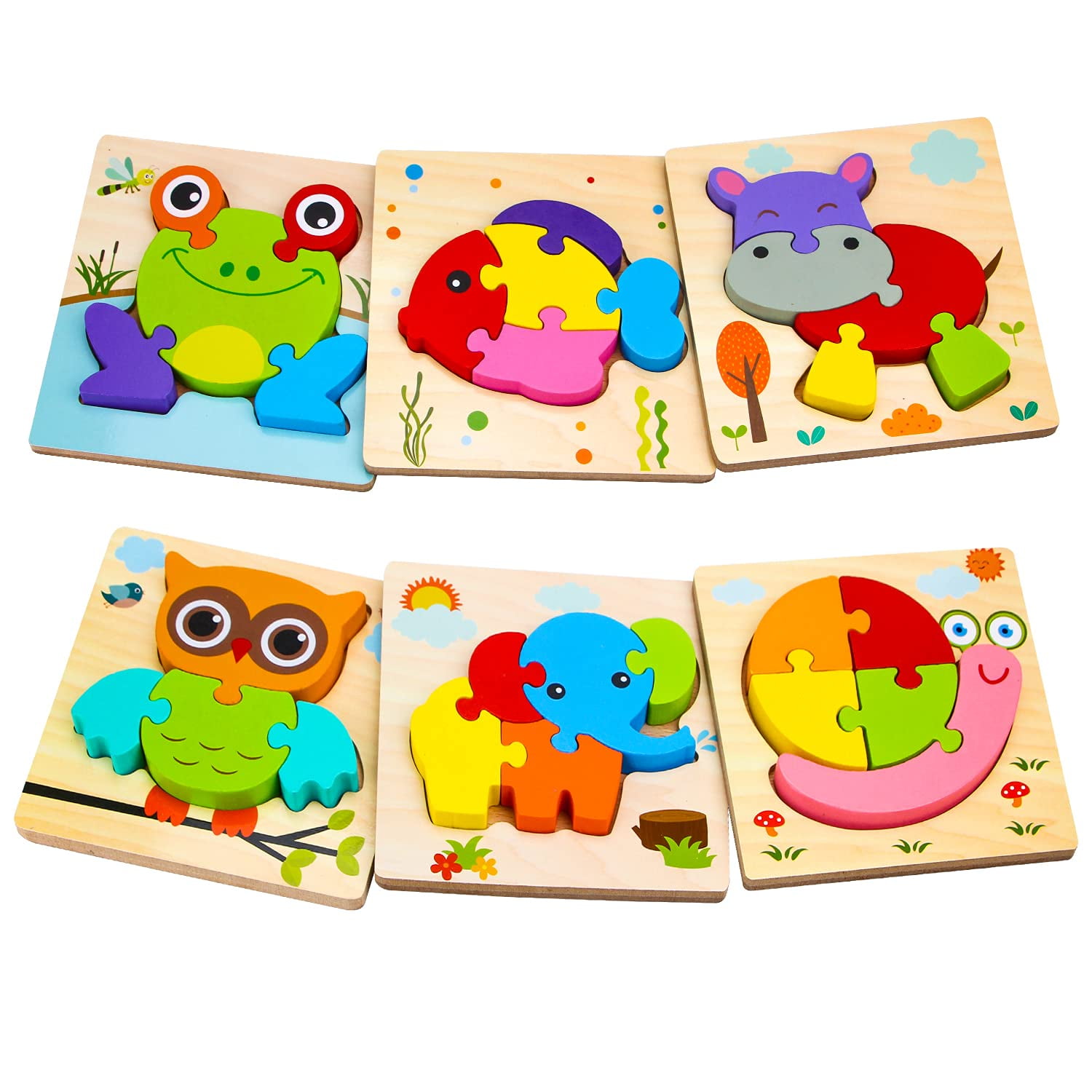 SKYFIELD Wooden Animal Puzzles STF9 for 1 2 3 Years Old Boys Girls ...