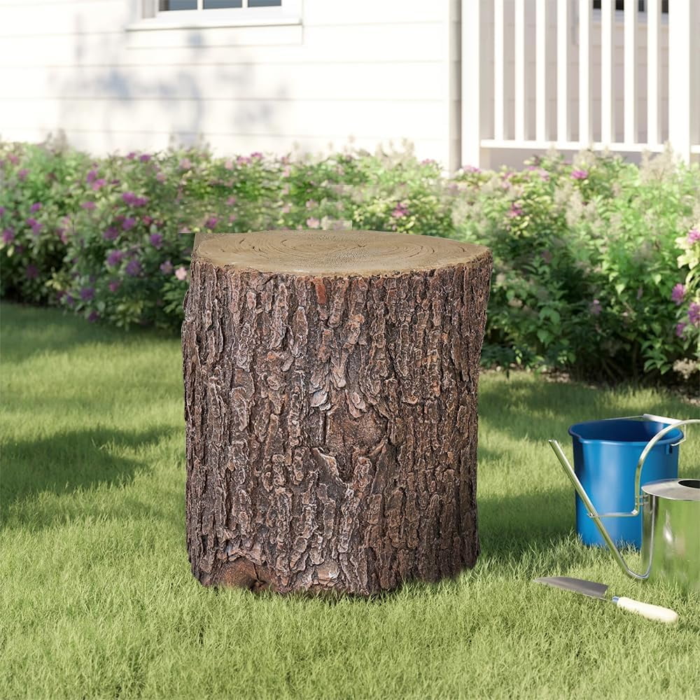 SKYFIRE Concrete Faux Oak Stump Cover - 16.5”H Outdoor Side Table ...