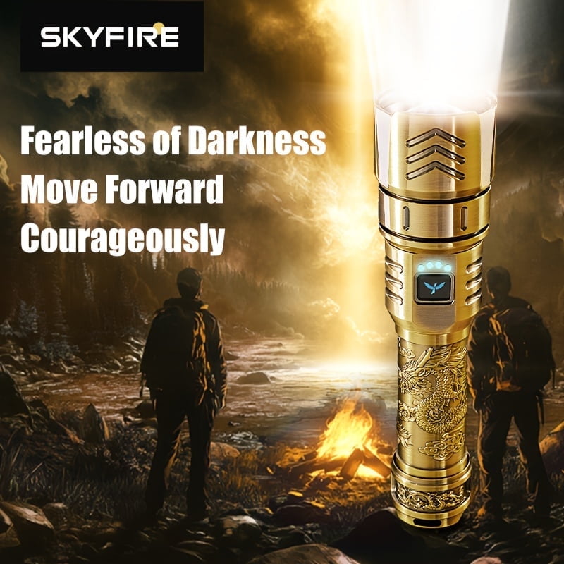 SKYFIRE LED High-brightness Gold Dragon Pattern Flashlight, 4000mAh ...