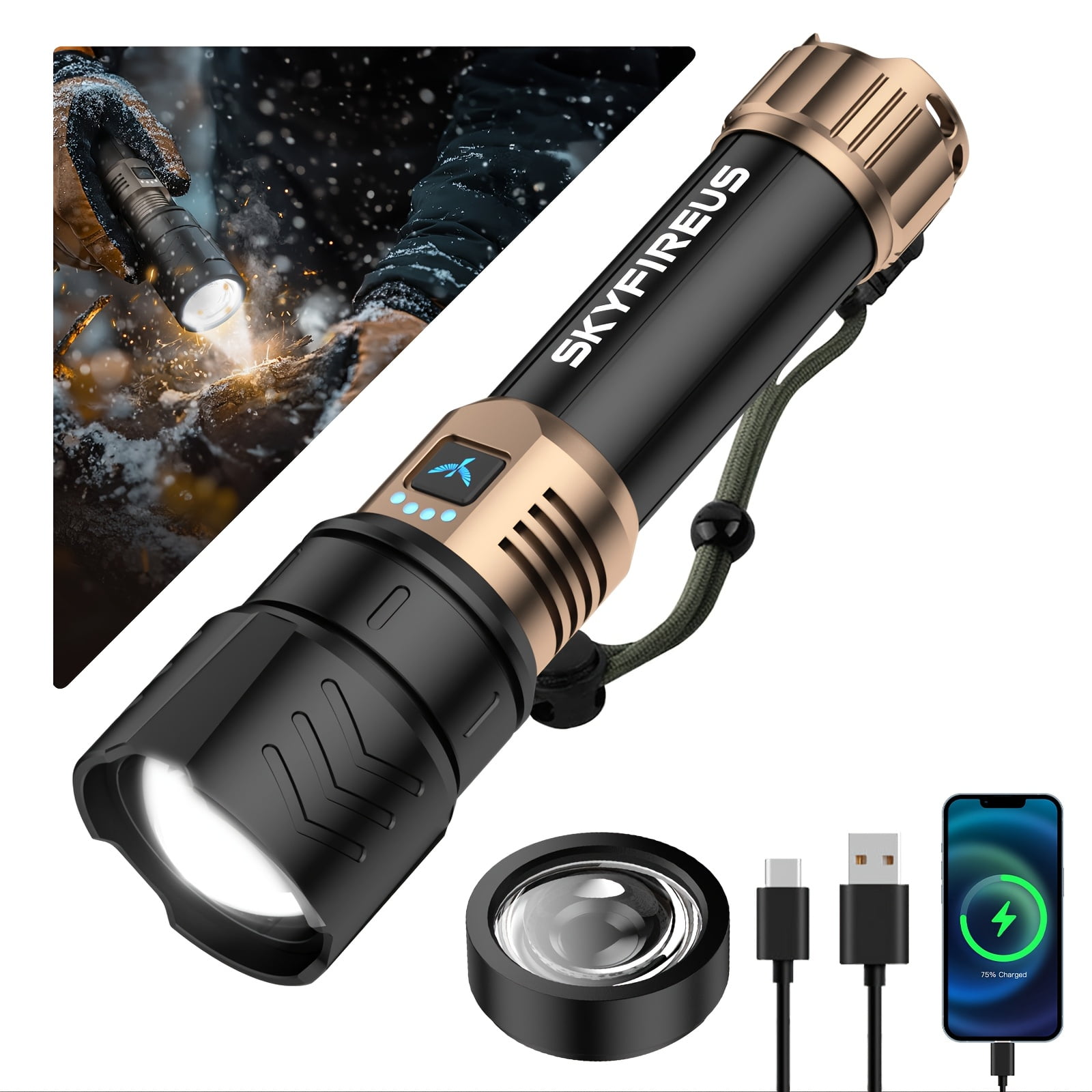 SKYFIRE LED flashlight High lumen, super bright rechargeable flashlight ...