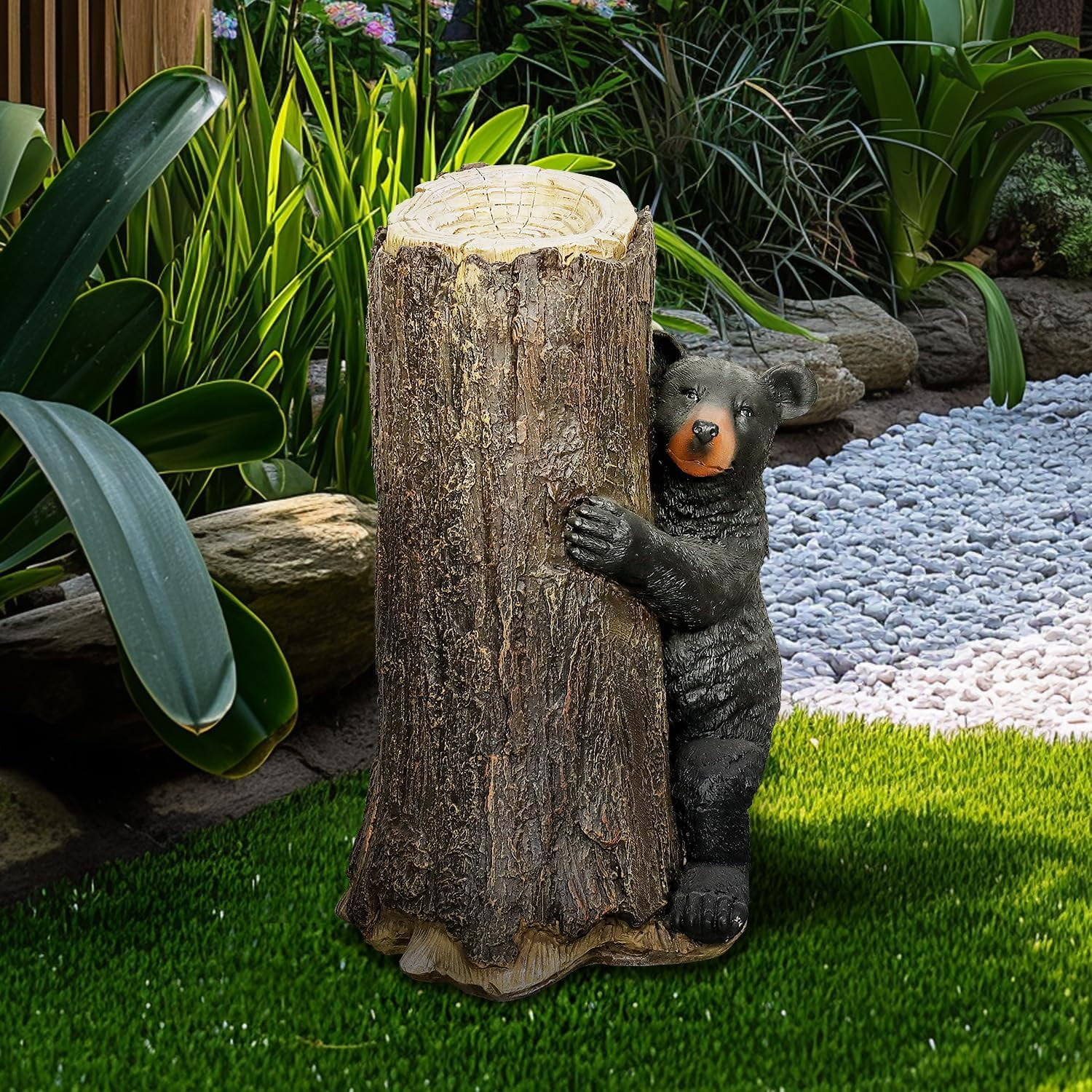 SKYFIRE Outdoor Garden Statues - 11.4”x 13.3”x 21.6“ Black Bear Tree ...