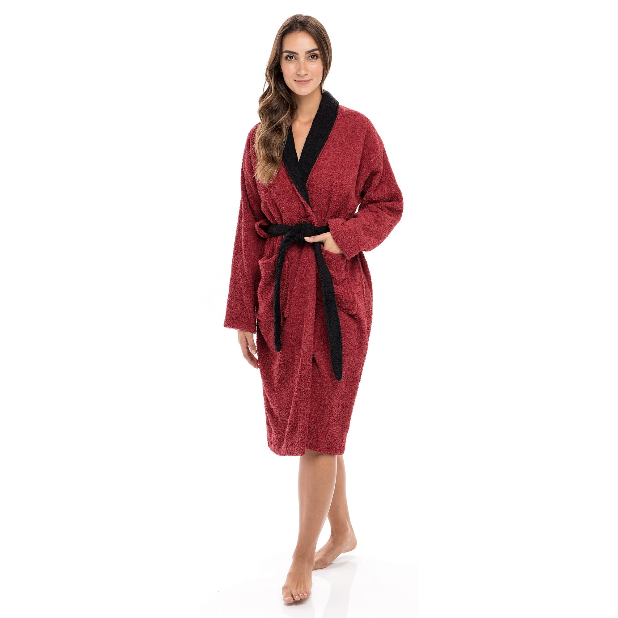 SKYLINEWEARS Women's Shawl Collar Bathrobe, Absorbent Terry Cloth, Long ...