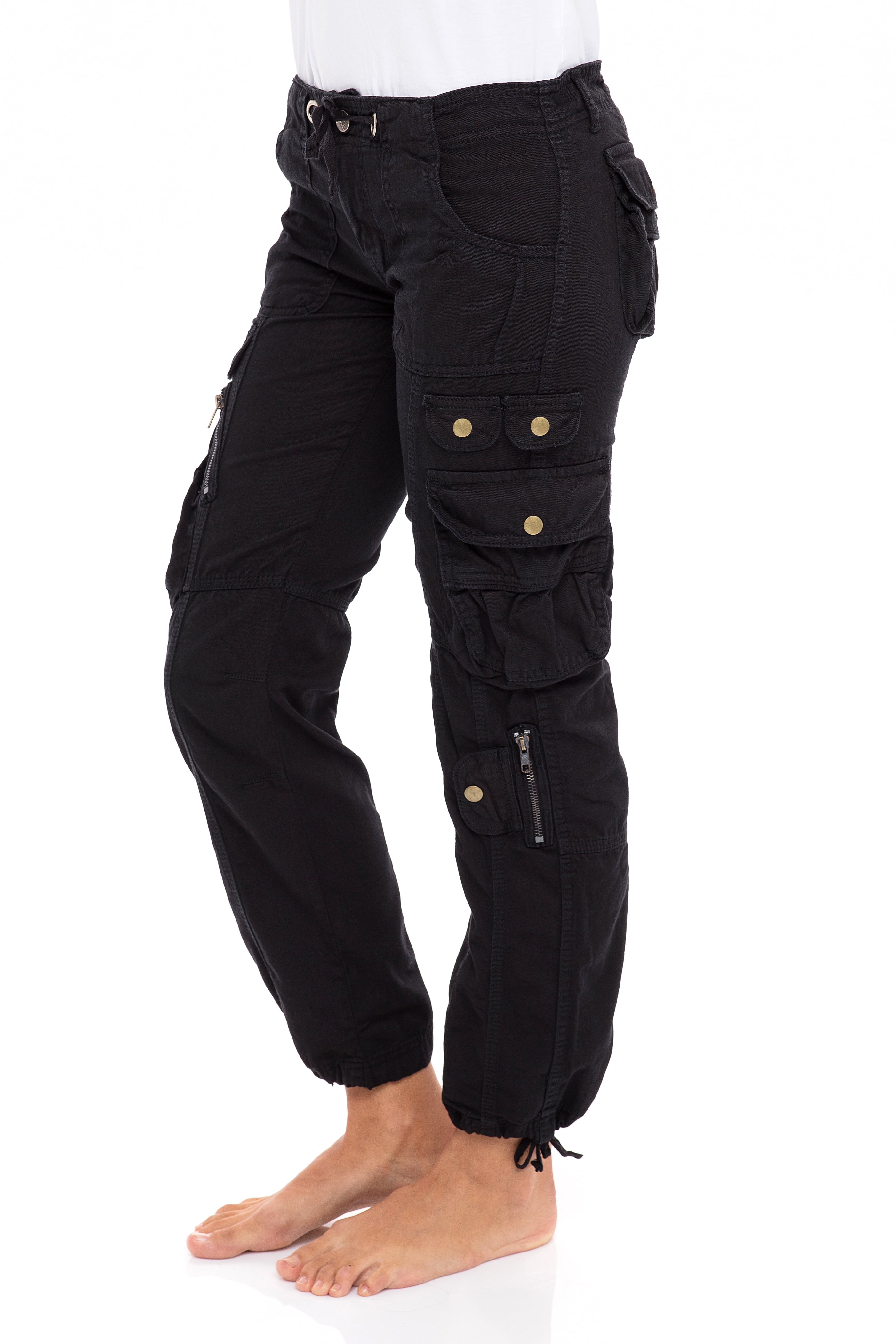 Skylinewears Women's Cargo Pants, Multi-Pocket Black Trousers with ...